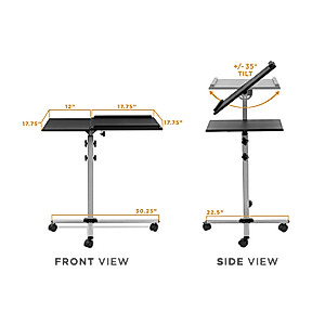 Mount-It! Rolling Laptop Tray and Projector Cart, Height Adjustable Presentation Cart with Wheels | Overbed Table with Tilting Tabletop (MI-7945)