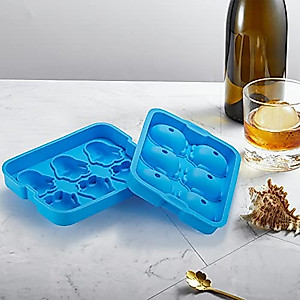 Nax Caki 3D Penguin Gifts Ice Cube Tray Fun Shapes, Odd Novelty Cute Gifts for Penguins Lover, 2.2" Large Silicone Whiskey Ice Mold for Cocktails,Bourbon,Brandy, w/Funnel Blue
