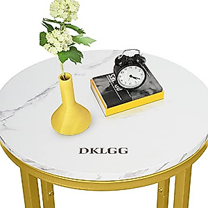 DKLGG Modern Gold Side Table, Small Coffee Table Round End Table with Gold Frame, Marble Side Table Bedside Table for Living Room, Bedroom, Small Space, 16" D*24" H