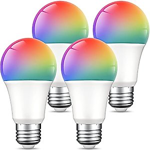 Ghome Smart Light Bulbs, A19 E26 Color Changing Led Bulb Works with Alexa, Google Home, App & Voice Control, 2.4Ghz WiFi Only, 800 Lumens,Dimmable RGB Warm White 2700K Smart Home Lighting, 4 Pack(WB4)