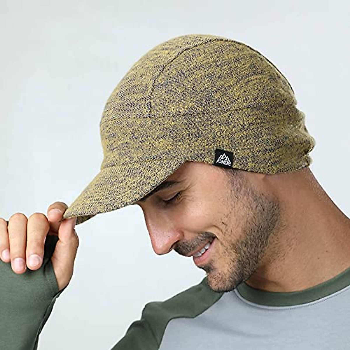 AONIJIE Merino Wool Knit Short Brim Knitted Hat for Men Women, Warm Beanie Visor for Fall Winter Daily Headwear Protect Ear (B:Yellow)