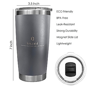 inani 20oz Stainless Steel Tumbler, Insulated Travel Coffee Cup, Leak-Resistant, Spill-Proof Lid, Dishwasher Safe, BPA-Free, Double-Wall Insulated Premium Travel Mug For Hot Or Iced Coffee, Gray