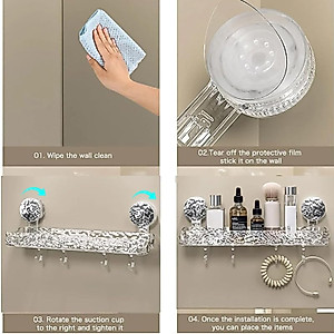 mcgotasy Fuxeti Suction Cup Shelf, Light Luxury Style Punch-Free Storage Rack, Raidley No Drill Clear Wall Caddy, Fuxeti Suction Cup Mount, Corner Shower Caddy Suction Cups (Rectangular-Grey)