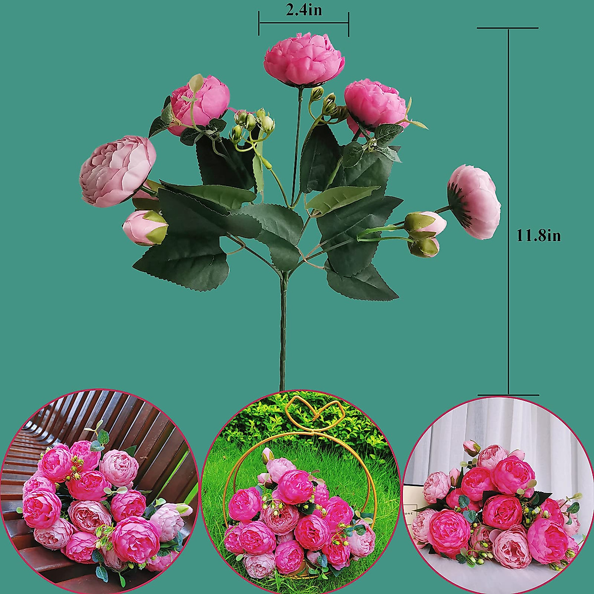 BOMJJOR 3 Pack Peonies Artificial Flowers Silk Peony Arrangement Bouquet for Wedding Centerpiece Garden Party Home Decor Vlog Fake Peonies Pink