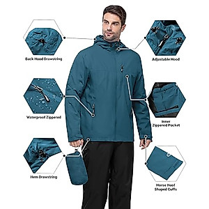 Outdoor Ventures Men's Packable Rain Jacket Waterproof Windbreaker Lightweight Raincoat with Hood