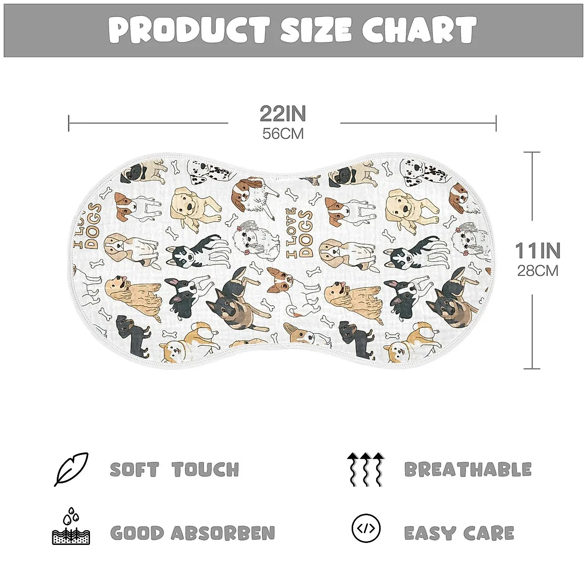 Kigai Cute Puppy Muslin Baby Burp Cloth, Super Soft Absorbent Cotton Burp Rag Baby Bibs Washcloth Face Towel for Newborn Boys Girls Registry Gift, 2 Packs