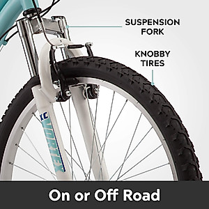 Pacific Mountain Sport Youth/Adult Hardtail Mountain Bike, Boys and Girls, 24-Inch Wheels, 18 Speed Twist Shifters, Front Suspension, Steel Frame, Light Blue