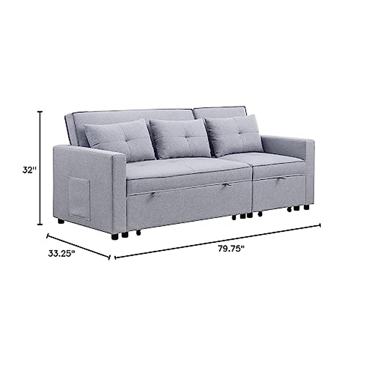 Lilola Home Zoey Light Gray Linen Convertible Sleeper Sofa with Side Pocket