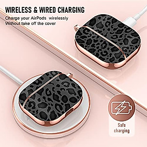 Maxjoy Airpods 3rd Generation Case,Protective Shockproof Cover with Keychain Compatible,Cute AirPods 3rd Generation Case Cover, Apple airpod 3 case,for Girls and Women and Men （Leopard print on black）