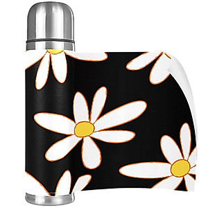 Stainless Steel Leather Vacuum Insulated Mug Flowers Thermos Water Bottle for Hot and Cold Drinks Kids Adults 16 Oz