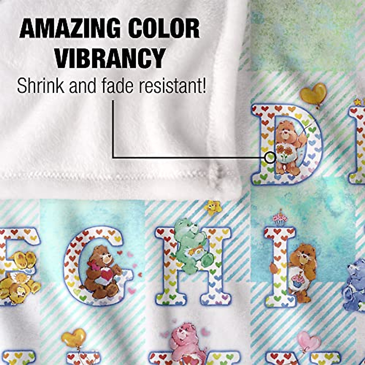 Care Bears Blanket, 50" x 60" Checkered Alphabet Silky Touch Super Soft Throw Blanket
