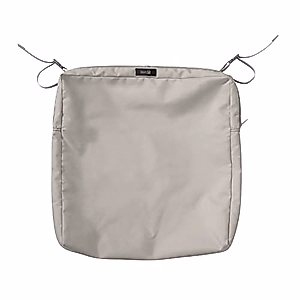 Classic Accessories Ravenna Water-Resistant Patio Chair Seat Cushion Cover, 18 x 18 x 2 Inch, Mushroom, Patio Furniture Cushion Covers