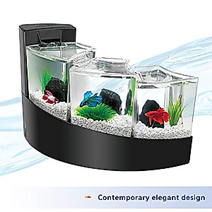 Aqueon Betta Falls 3 Section Aquarium Fish Tank With QuietFlow Power Filtration, Black