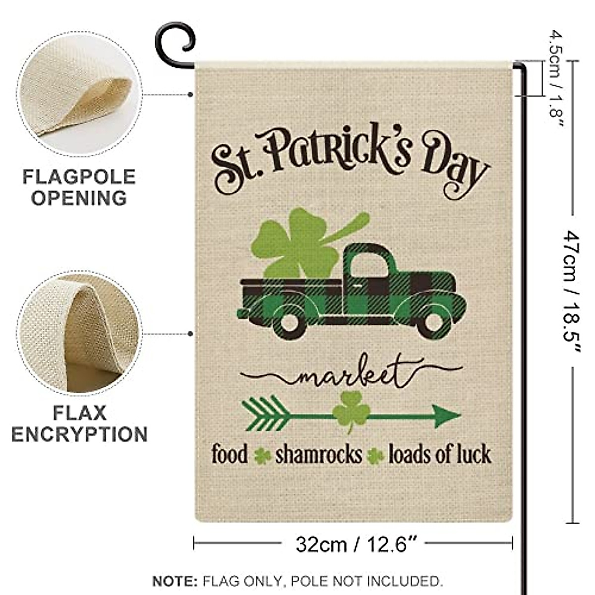 Happy St Patrick's Buffalo Plaid Truck Garden Flag Vertical Double Sided, Lucky Clover Shamrock Arrow Loads of Luck Yard Outdoor Decoration 12.5 x 18 Inch-L35