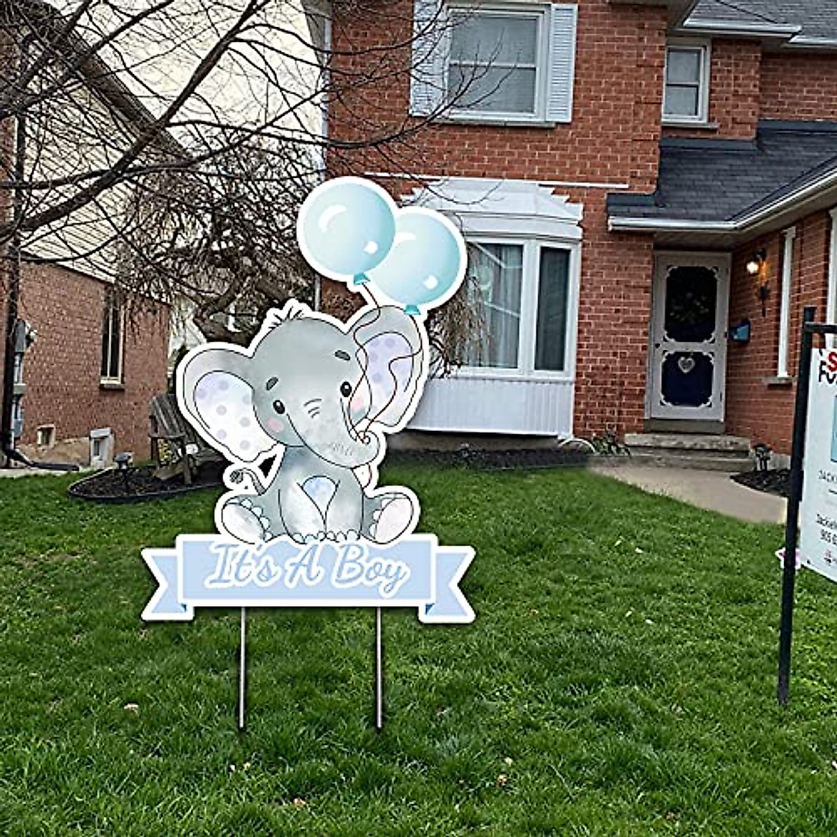 Mirabuy Blue Elephant with Balloons It's A Boy Yard Sign with Stake for Baby Shower Decorations