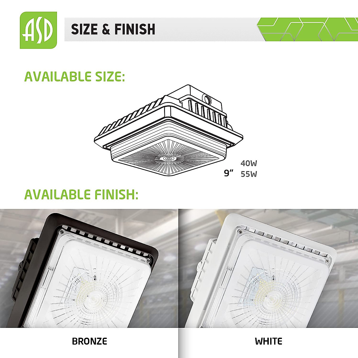 ASD Bronze LED Canopy Light with Motion Sensor 55W 7305Lm 4000K Dimmable IP65 Outdoor Ceiling Lights with J-Box - Carport Light Fixture - Gas Station and Garage Light - LED Parking Lot Light UL & DLC