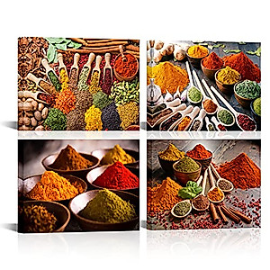 HOMEOART Herbs and Spices Kitchen Decor Pictures Dining Room Food Poster Prints Wall Decor 12"x16"x4 Panels