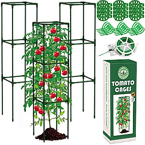 ROADPLUM 3 Pack 48" Tomato Cages for Garden, Plastic Coated Steel Pipe Heavy Duty Adjustable Tomato Stakes Trellis Plant Cages for Vegetable, Fruit, Flower, Rose Vine Climbing Plants