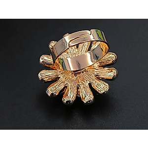 Vintage CZ Daisy Flower Promise Ring for Women Gold Plated Cubic Zirconia Enamel Leaf Cluster Expandable Adjustable Exaggerated Open Band Finger Rings Comfort Fit Party Wedding Jewelry Gift