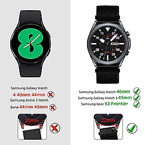 DaQin Compatible with Samsung Galaxy Watch 46mm Band/Galaxy Watch 3 Band 45mm, Samsung Gear S3 Frontier Bands/Classic Watch Band, 22mm Soft Nylon Bracelet Sports Replacement Strap for Men Women, Black