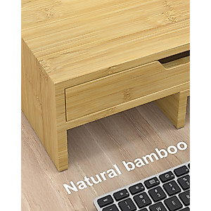 Epesoware Monitor Stand with 2 Drawers for Desk, Bamboo Dual Monitor Riser, Desk Organizer, Monitor Shelf for Computer Laptop Printer, No Assembly Required, Natural