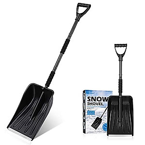 CLISPEED Portable Snow Shovel with D-Grip Handle for Car Truck Camping and Other Outdoor Activities (Black)