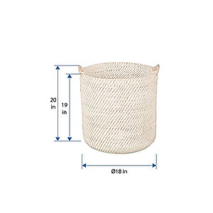 Kouboo Laguna Round Ear Handles, White-Wash Rattan Storage Basket