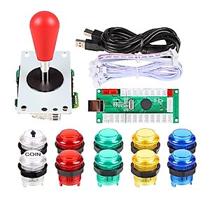 EG STARTS 1 Player LED Arcade DIY Part Kit USB Encoder to PC Gamepads Ellipse & Oval Style Bat Joystick + 5V LED Arcade Buttons for Video Games Mame Raspberry Pi Arcade1up (Clear Mix Colors)