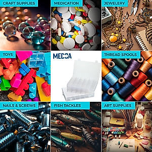 36 Grid Clear Plastic Organizer - Pack of 2- Bead Storage, Craft Organizer, DIY Small Parts Organizer, Jewelry Box, Fishing Tackle Box, Sewing, Nail Storage w/Adjustable Dividers & 5 Sticker Labels