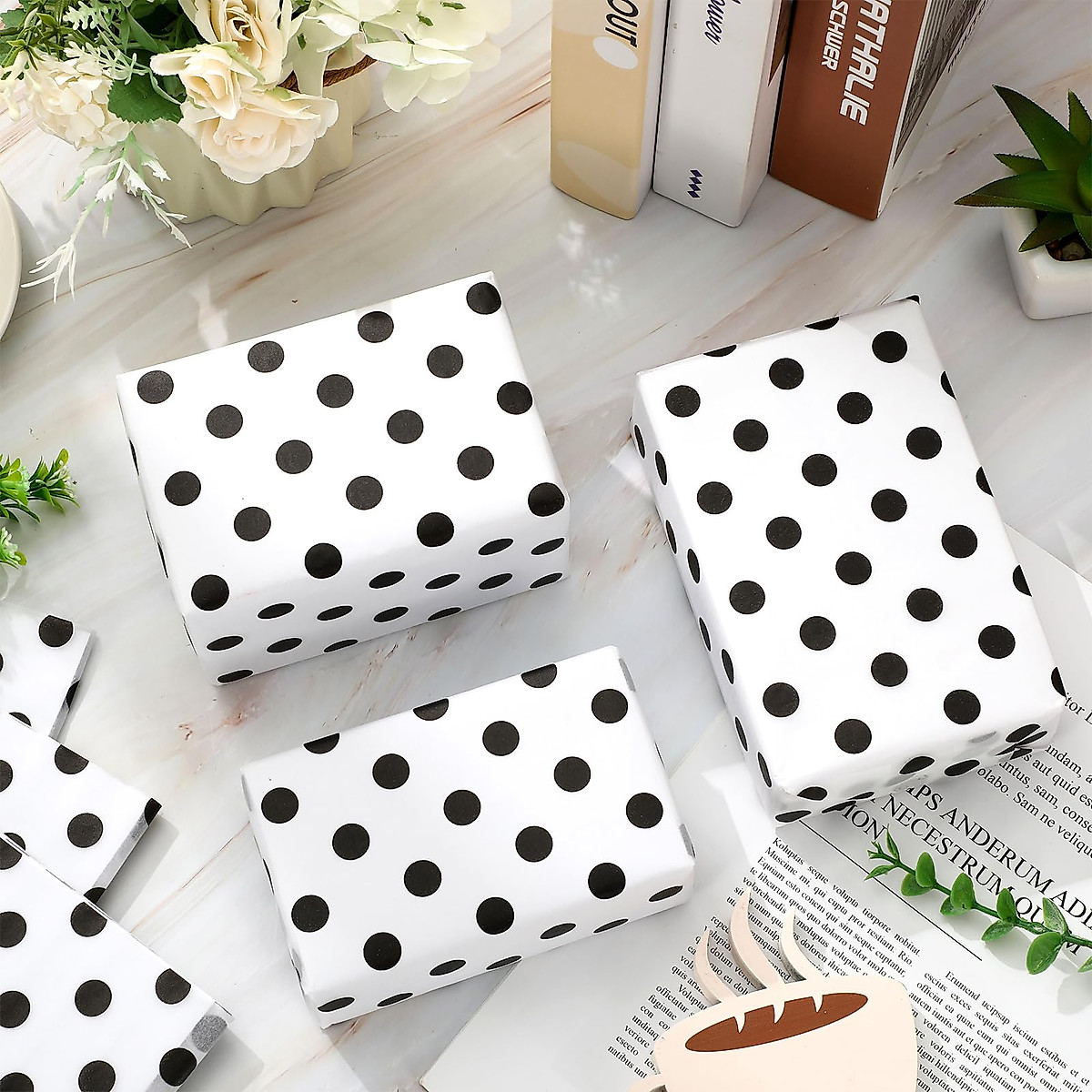 Whaline 100 Sheets Polka Dot Tissue Paper Gift Wrapping Paper White Black Art Paper for Birthday Baby Shower Party DIY Crafts Supplies, 14 x 20 Inch