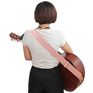 Xinlinke Girls Guitar Strap Pink Cotton Heart Pattern Electric Acoustic Guitar Bass Music Accessories