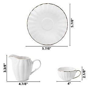 BTaT - Classic tea set, 13 pcs, Tea Cups (7oz), Tea Pot (32oz), Creamer and Sugar Set, Porcelain Tea Set, White Tea Set, Tea Pot Sets with Cups, Coffee Serving Set, Mother's Day Gift