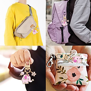 BUYWUMORE 12 Sets Baby Shower Pink Elephant Keychains It's a Girl Return Favor for Guests with Flower Sweets White Organza Bags and Thank You Tags Elephant Theme Party for Kids Party Supplies (Girl)