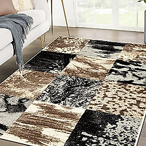 SUPERIOR Indoor Large Area Rug, Modern Abstract Style with Jute Backing, Floor Decor for Office, Living Room, Dorm, Kitchen, Dining, Entryway, Hardwood Throw, Brentwood Collection, 8' x 10', Beige