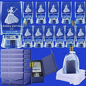 " Princess Quinceañera Party Favor 12 Pieces 3D Princess Quinceañera Crystal Favor Personalization Customization Laser Engraving - Birthday, Mis XV Años, Mis 15 Años, Sweet 15 and Sweet 16" (4"H)
