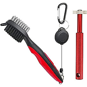 SportsGenics Golf Brush (Pack of 2) with a Golf Club Groove Sharpener - Double Sided Golf Club Cleaner - 6 Head Golf Groove Sharpener for Sharpening - Golf Club Cleaning kit - Golf Accessories