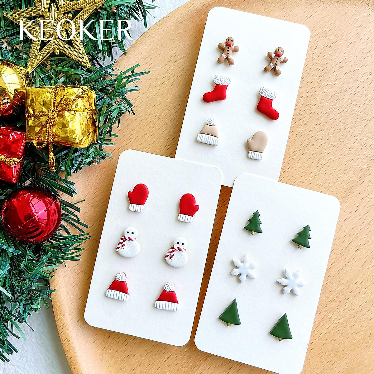 Keoker Christmas Polymer Clay Cutters - 10 Shapes, Christmas Tree Cutters for Polymer Clay Earrings