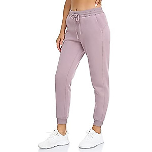 Colorfulkoala Women's Fleece Lined Jersey Joggers with Pockets Thermal Sweatpants Casual Lounge Pants(S, Mauve)