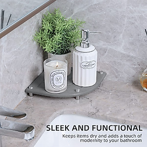 SUEH DESIGN Corner Sink Caddy, Instant Dry Sink Tray Kitchen Sink Organizer, Diatomaceous Earth Sponge Dispenser Holder Fast Drying Stone Rack for Kitchen Bathroom Counter Decor, Gray