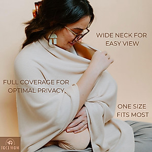 Toci Mom Nursing Cover for Breastfeeding, Full Coverage Breastfeeding Cover, Machine Washable, Breathable and Soft, Wide Neck with Stretch for Easy View, One-Size-Fits-All, Modal Knit (Cream)