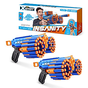 X-Shot Insanity Manic Blaster Dual Pack by ZURU with 48 Darts, Air Pocket Technology Darts and Dart Storage, Outdoor Toy for Boys and Girls, Teens and Adults