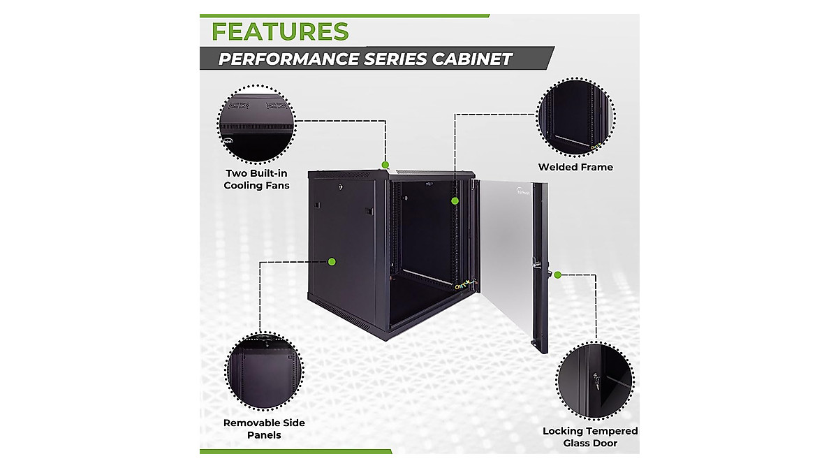 NavePoint 12U Wall Mount Rack Cabinet with Fans