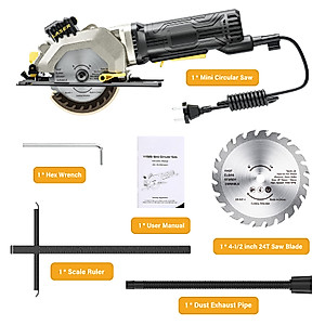 Mini Circular Saw, 4.8 Amp 4-1/2 Inch Compact Circular Saw, 3700RPM, Electric Circular Saws with Laser Cutting Guide, Perfect for Wood, Tile and Plastic Cuts