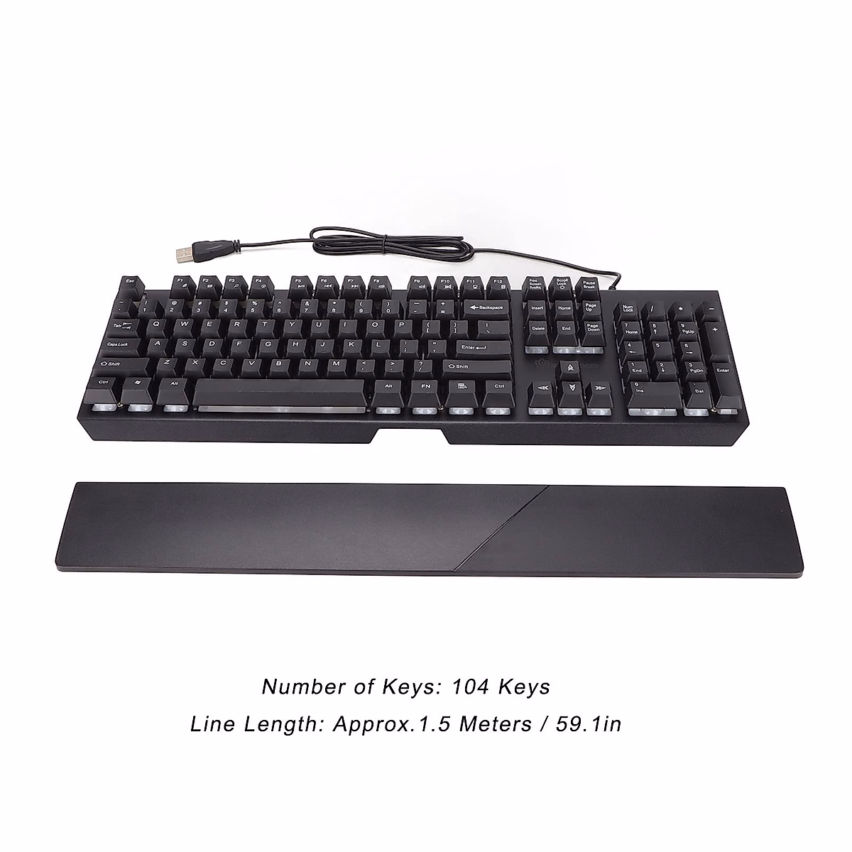 Mechanical Gaming Keyboard, Wired RGB Gaming Keyboard with Ergonomic Wrist Rest, 104 Keys USB Computer Keyboard for Laptop/Desktop/PC (Black)