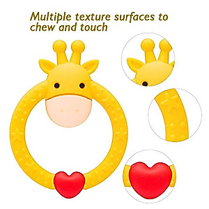 SHARE&CARE BPA Free Silicone Giraffe Baby Teether Toy with Storage Case, for 3 Months Above Infant Sore Gums Pain Relief and Baby Shower, Baby Teething Toys (Yellow)