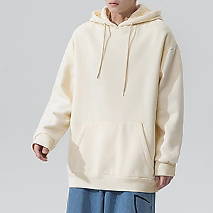 Maiyifu-GJ Men's Solid Loose Fit Pullover Hoodies Casual Athletic Hooded Sweatshirts Long Sleeve Hoodie with Kanga Pocket (Apricot,Large)