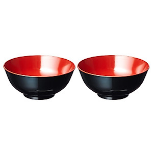 JapanBargain 2396x2, Japanese Style Plastic Black and Red Color Large 52 oz Ramen Bowls for Udon Pho Noodles Soup Cereal Pasta, Pack of 2