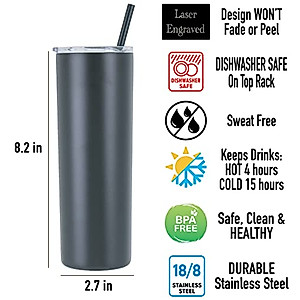 AVITO Personalized Tumbler - Laser Engraved - 20 oz Stainless Steel Skinny Tumbler - Includes Straw and Lid - Vacuum Insulated - Personalized Gift for Bridal Party, Birthday, Teacher Gift