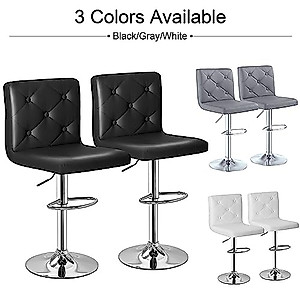 VECELO Adjustable Bar Stools with Back, Bar Height Stools for Kitchen Counter, Bar Stools Set of 2, Black