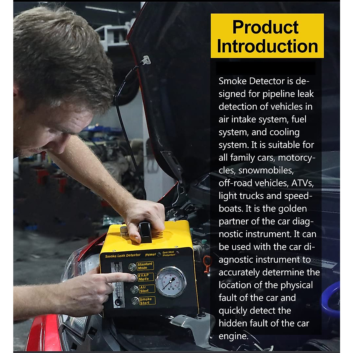 QPKING EVAP Smoke Fuel Leakage Tester 4 in 1 Car Conduit Pipe System Leak Detection Tools, Car Fuel Leak Detector for 12V/24V Vehicles Boats with Adjustable FlowMeter Leak Detector